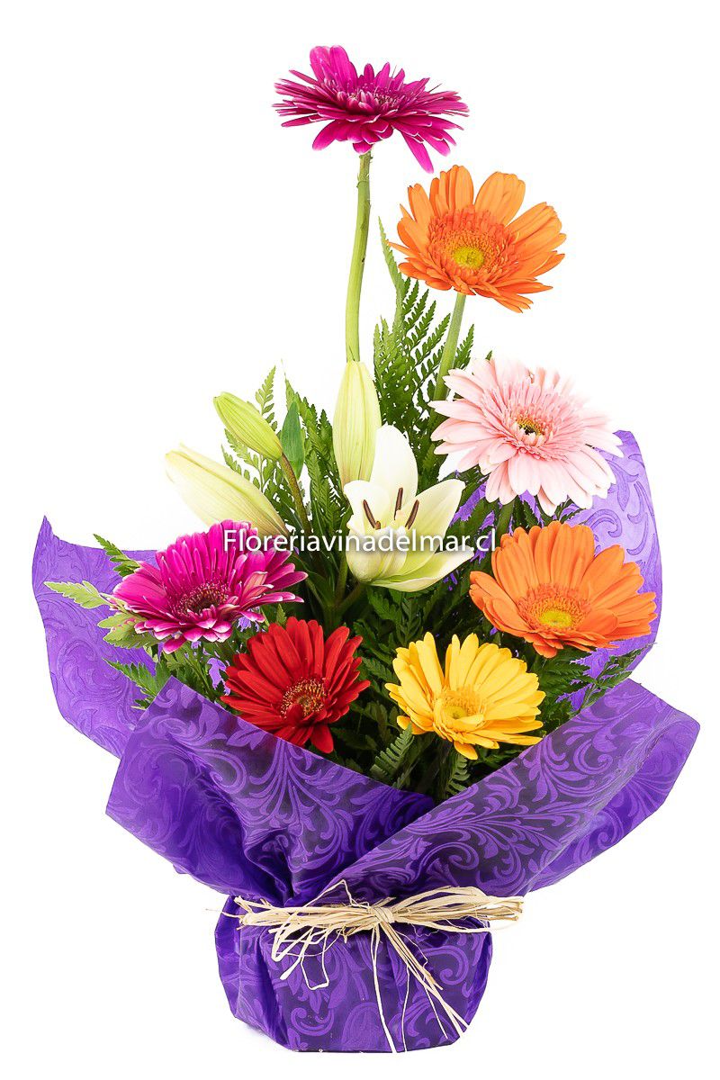 Arreglo con 7 gerberas y 1 lilium